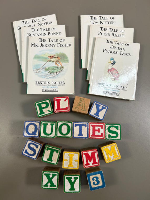 6 Beatrix Potter mini book set + 18 vintage wood alph… - Gem