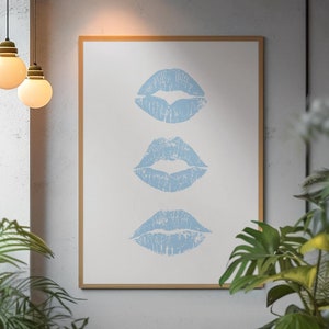Blue Art Prints, Kiss Lips Wall Art, Trendy Wall Art, Lips Print ...
