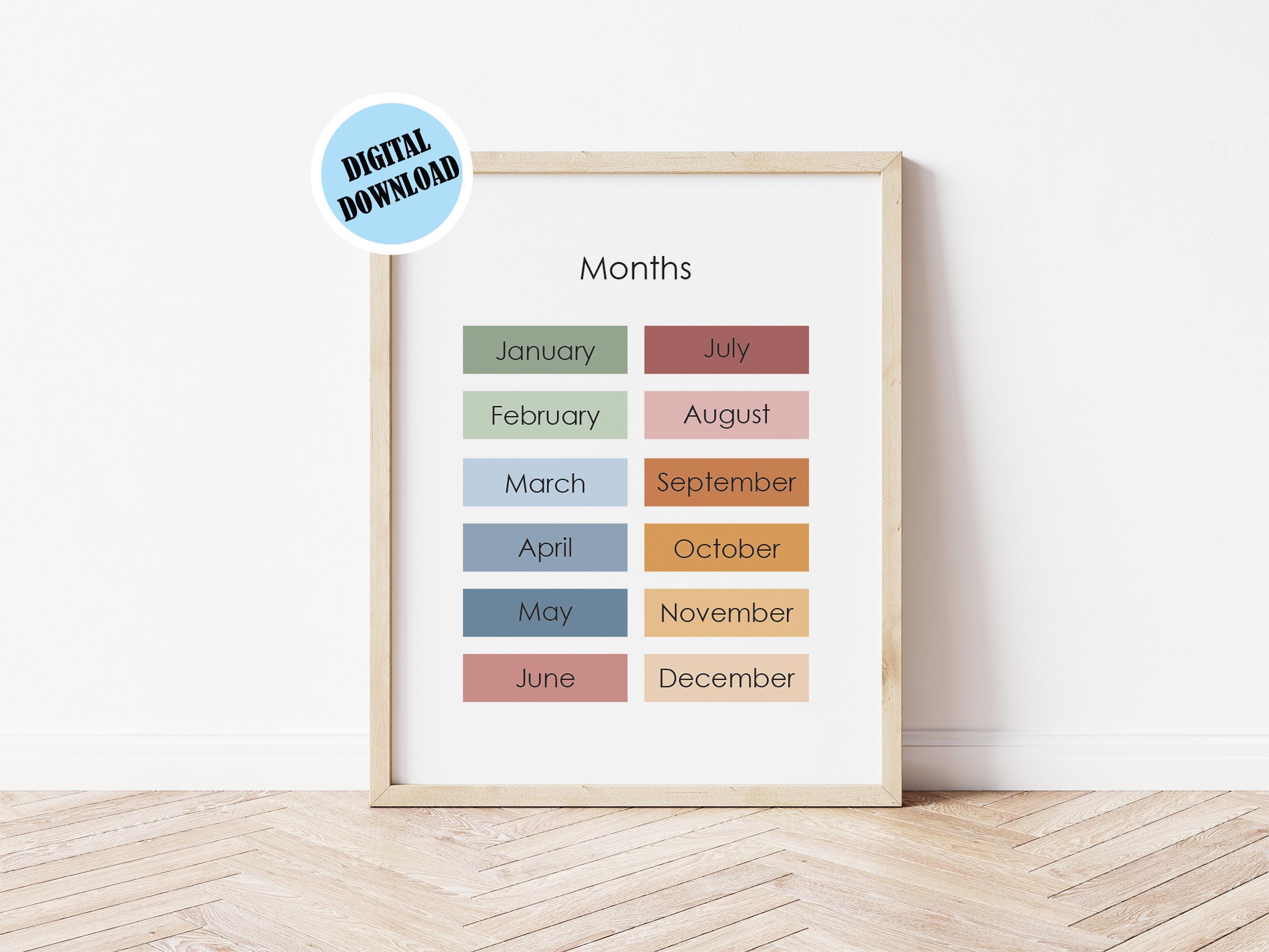 Rainbow Months of the Year Poster: Playroom Classroom Decor (digital ...