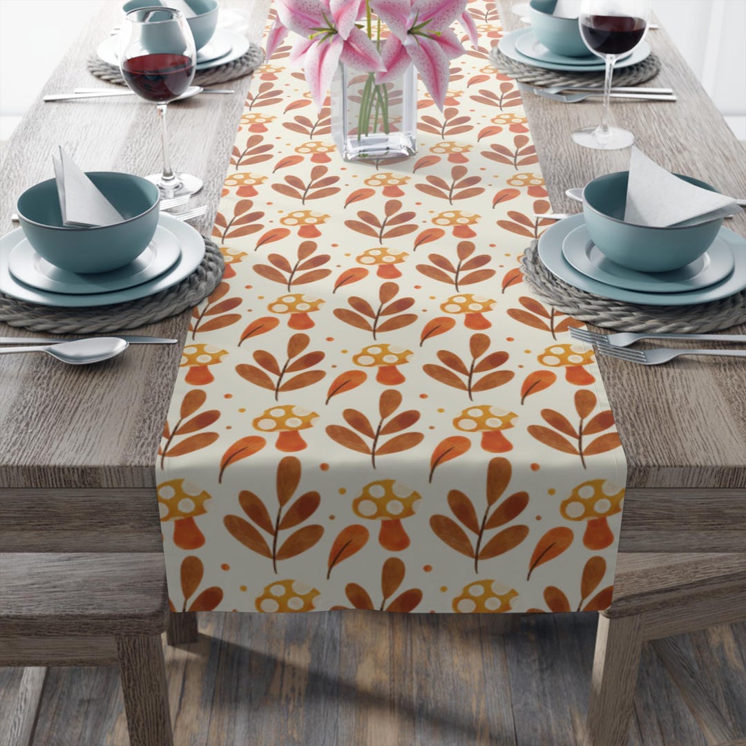 Charming Mushroom and Fall Foliage Table Runner Autumn Table Decor for ...