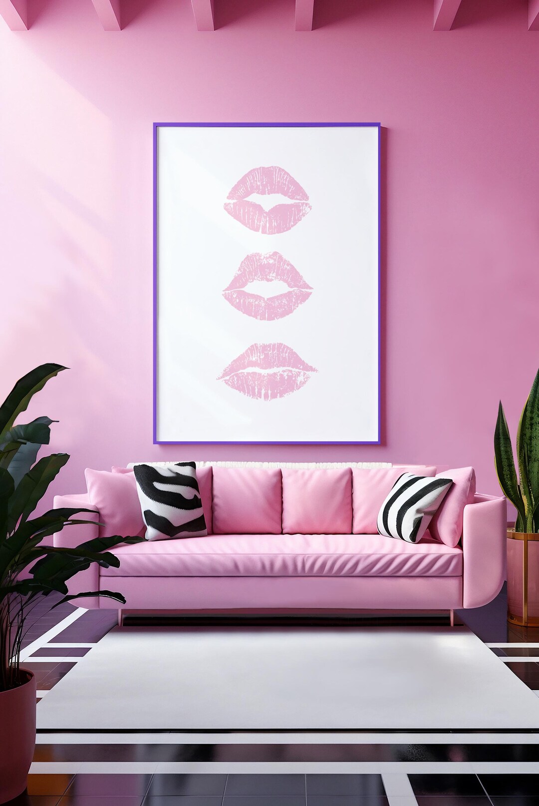 Pink Lips Art Print: Trendy Preppy Dorm Decor (digital Download) - Etsy