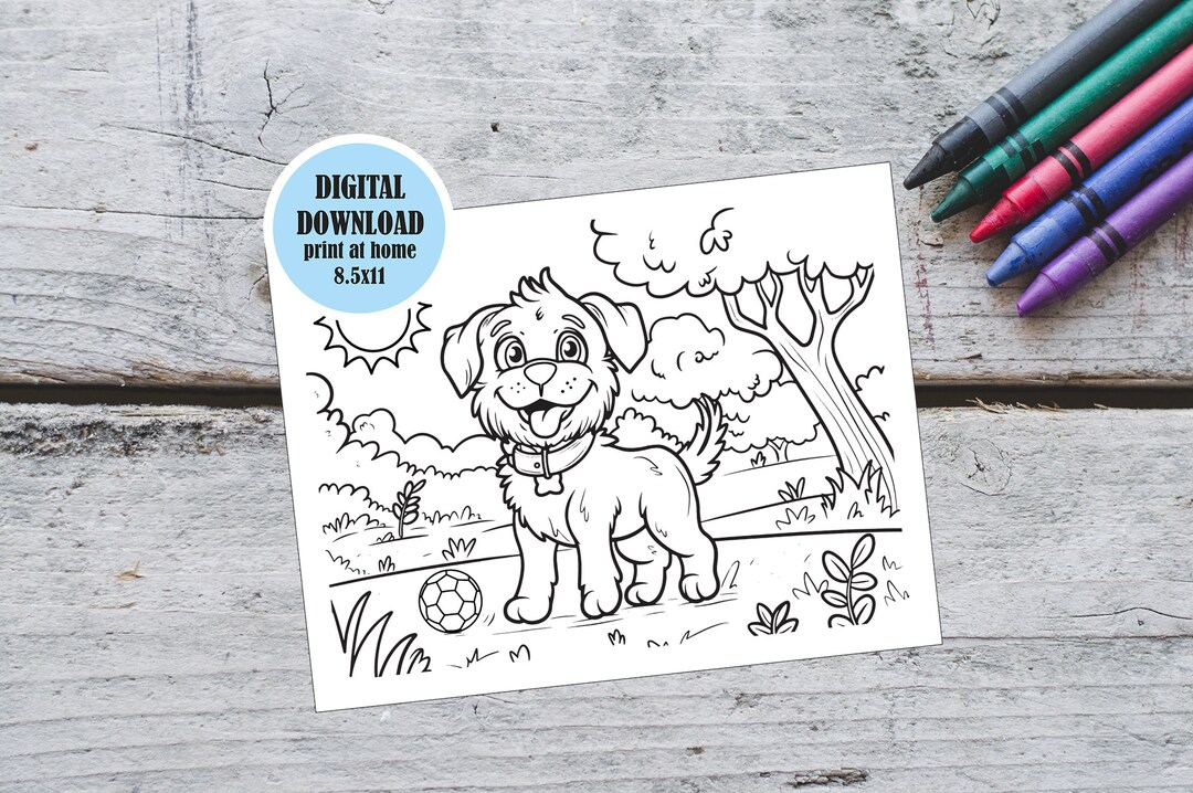 Dog Playing Soccer in the Park, Color Me, Printable Color Page ...