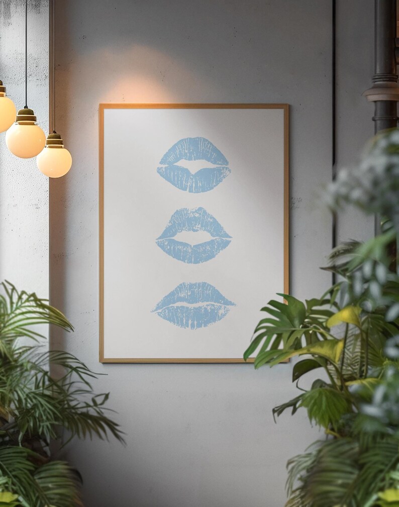 Blue Art Prints, Kiss Lips Wall Art, Trendy Wall Art, Lips Print ...
