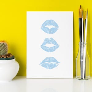 Blue Art Prints, Kiss Lips Wall Art, Trendy Wall Art, Lips Print ...