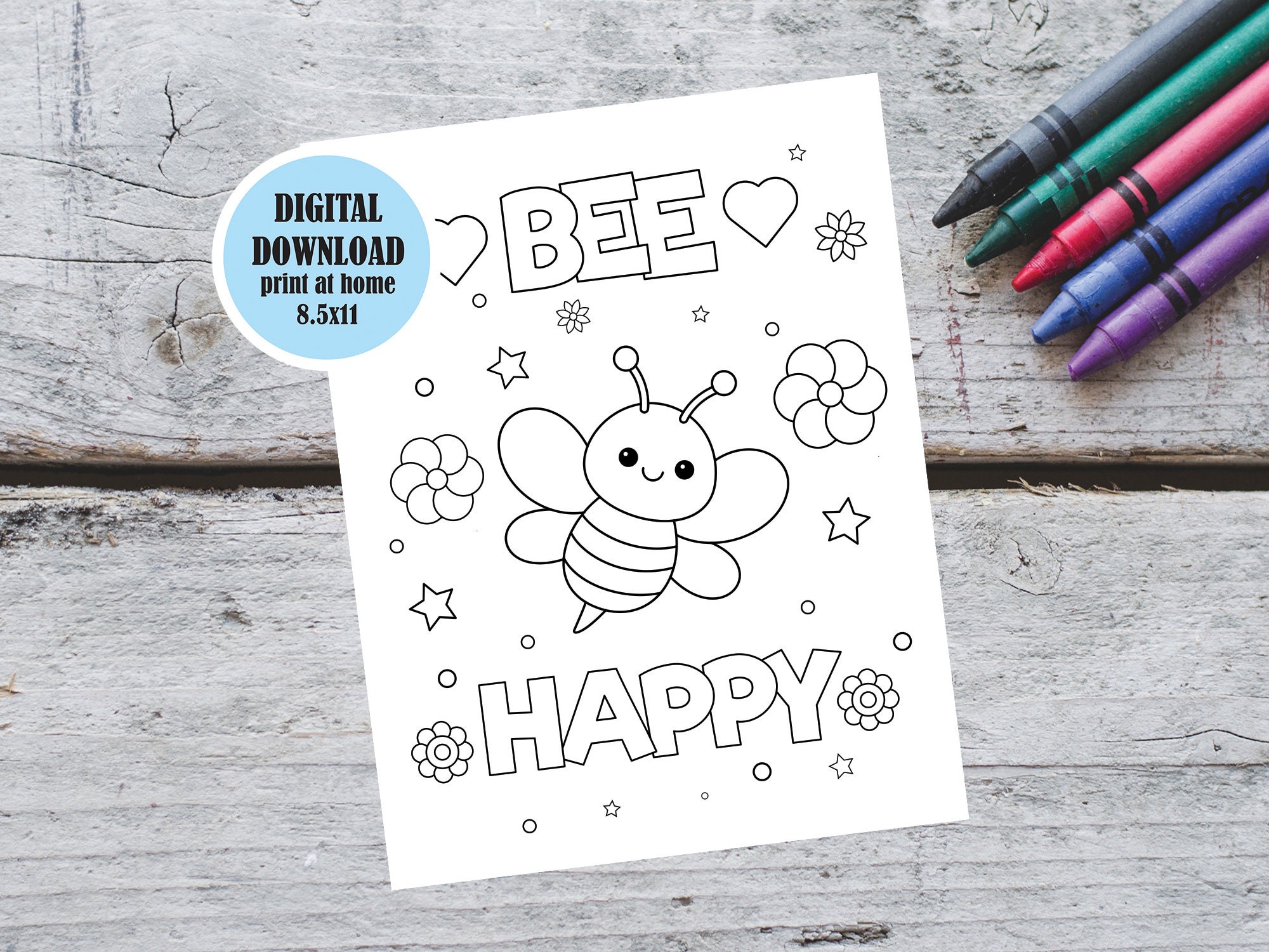 Bee Happy Coloring Page: Fun Printable Activity (PDF Download) - Etsy