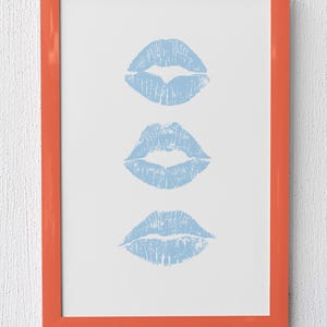Blue Art Prints, Kiss Lips Wall Art, Trendy Wall Art, Lips Print ...