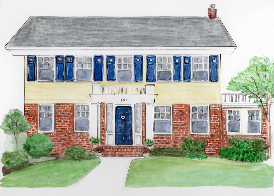 Custom House Portrait Hand Drawn Watercolor House Drawing - Etsy