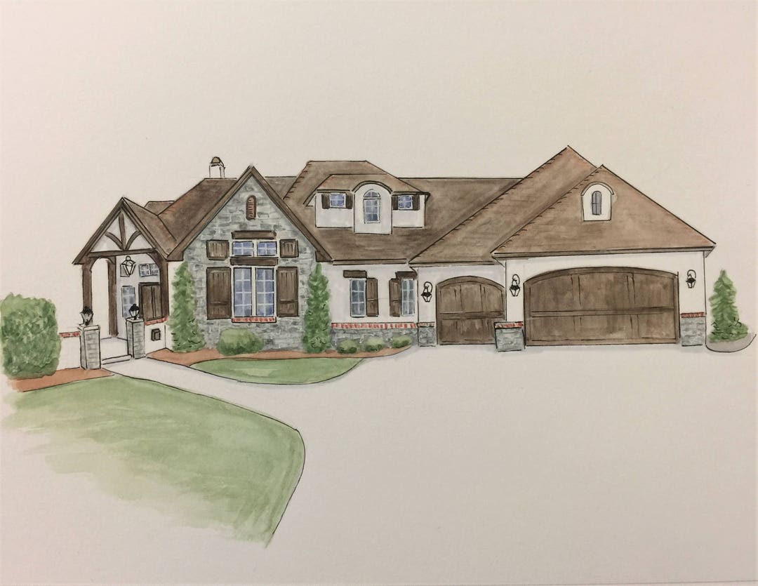 Custom House Portrait Hand Drawn Watercolor, House Drawing, Our First ...