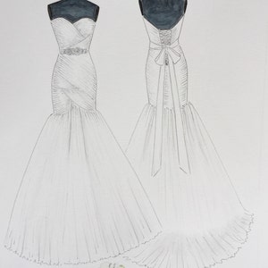 Custom Wedding Dress Sketch Front and Back, Wedding Dress Hand Drawing ...