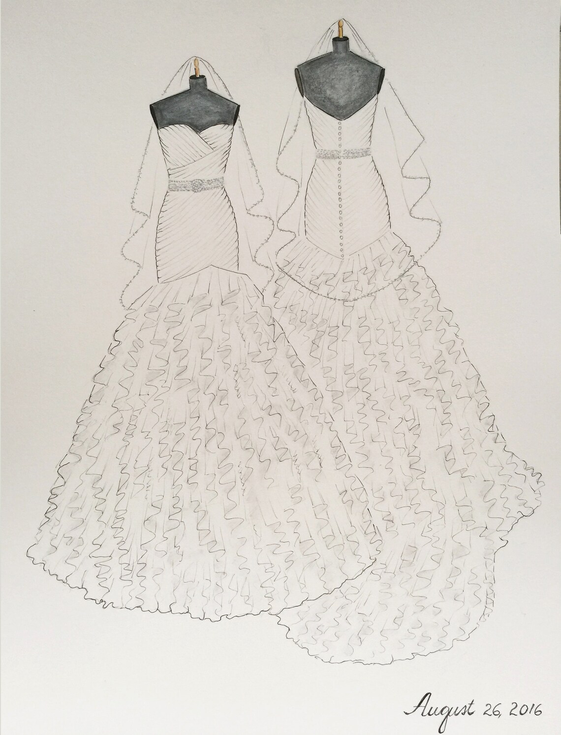 Custom wedding dress sketch front and back wedding dress hand | Etsy