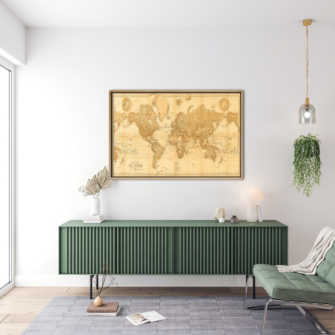 World Map Vintage Atlas 1898 Mercator Projection SEPIA, Vintage Poster ...