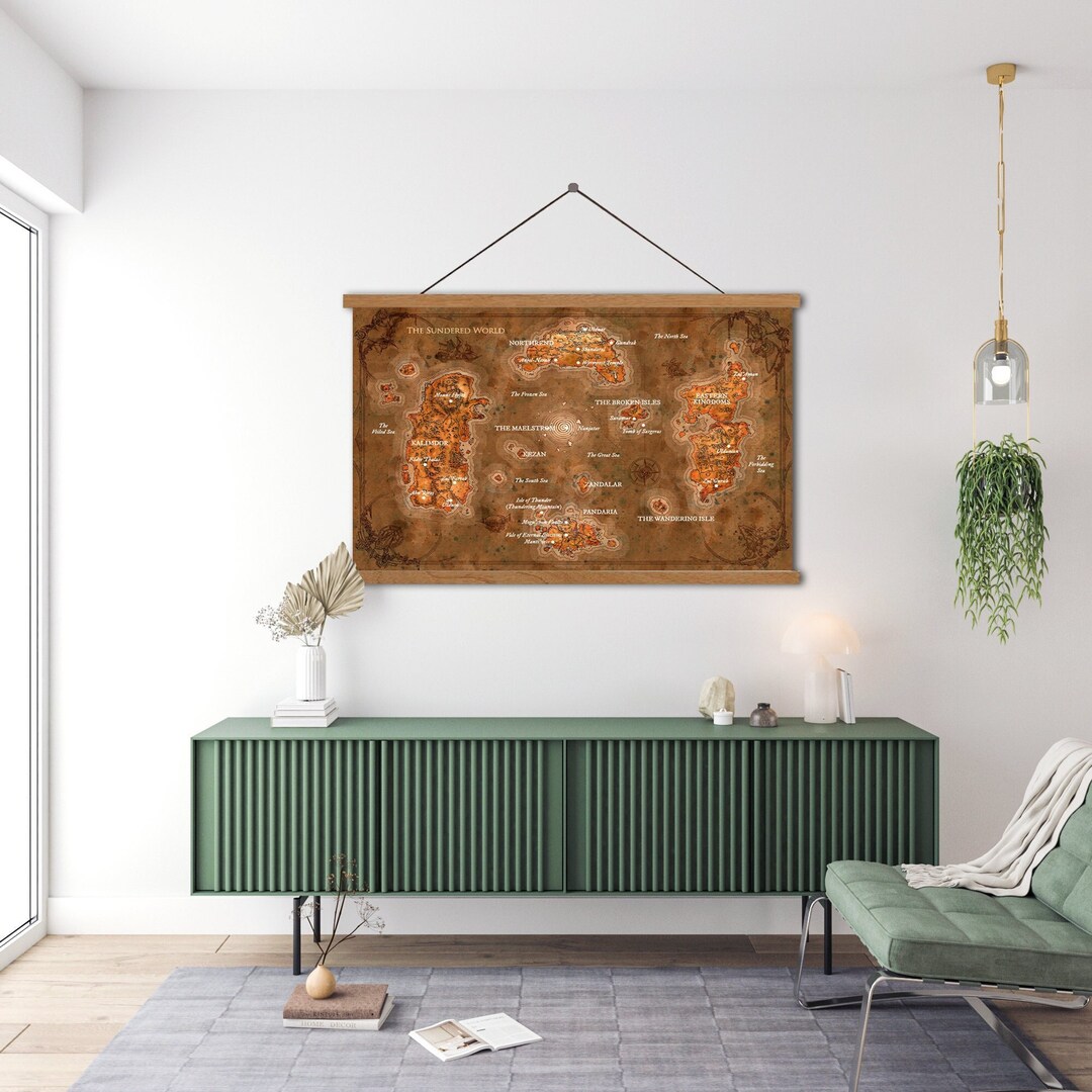 World of Warcraft Map Poster, Azeroth Fantasy Map Wall Art, Vintage RPG ...
