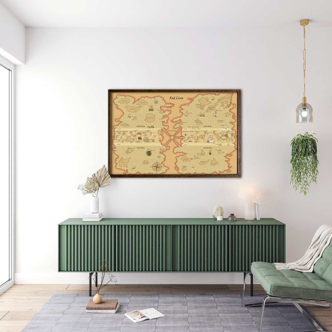 Framed Anime One Piece World Map, Wrapped Canvas Map, World Map ...