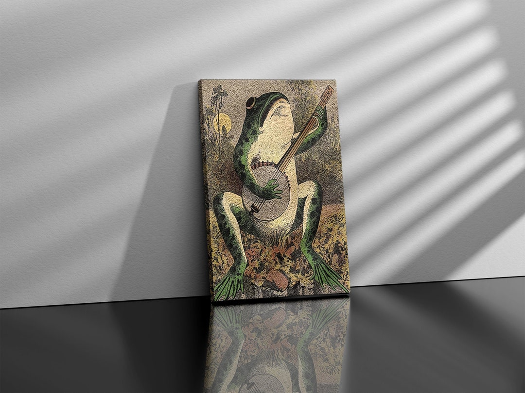 Funny Frog Playing Banjo Canvas Art, Whimsical Animal Wall Decor ...