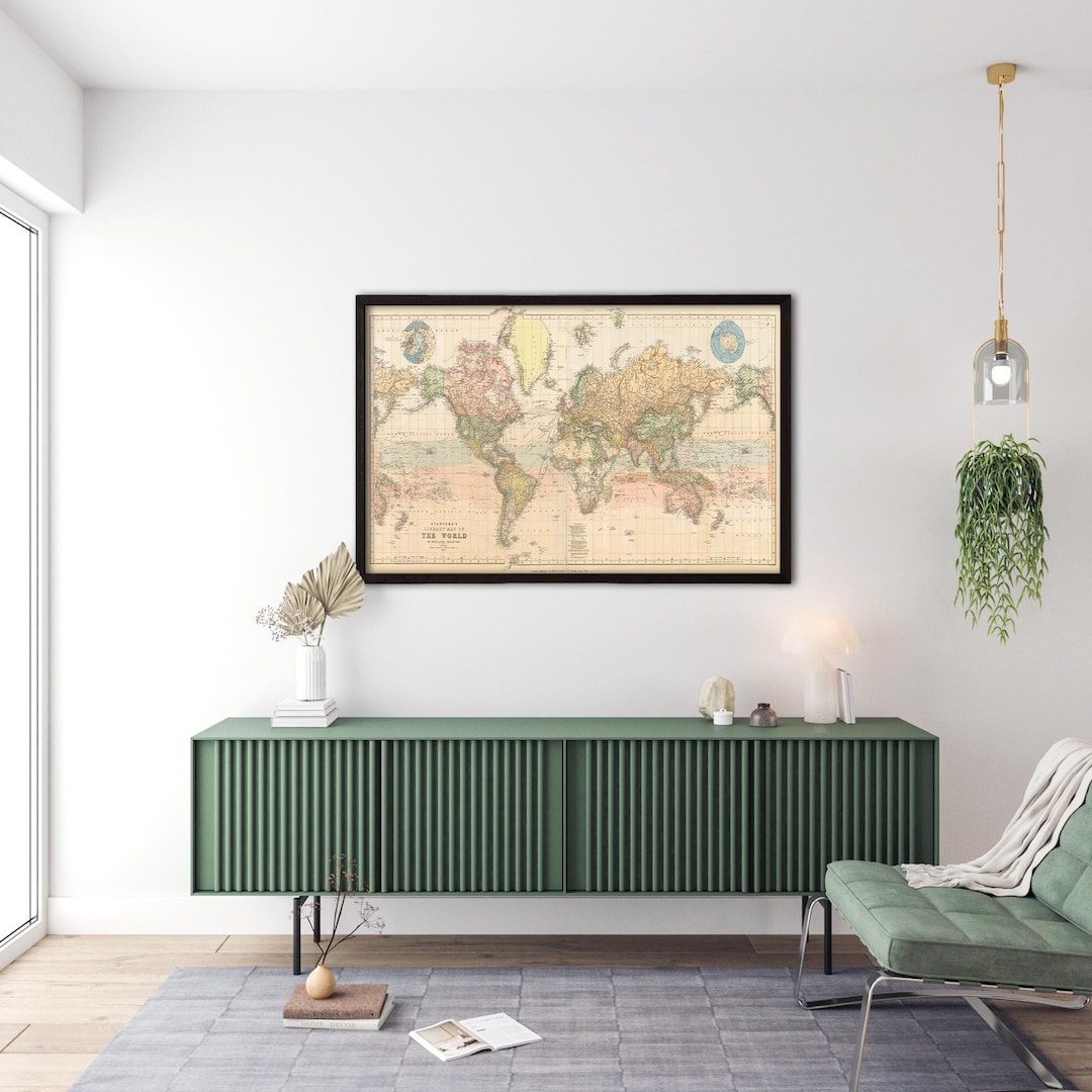 Hanging Canvas Stanford's World Map Vintage Atlas 1898 Mercator ...
