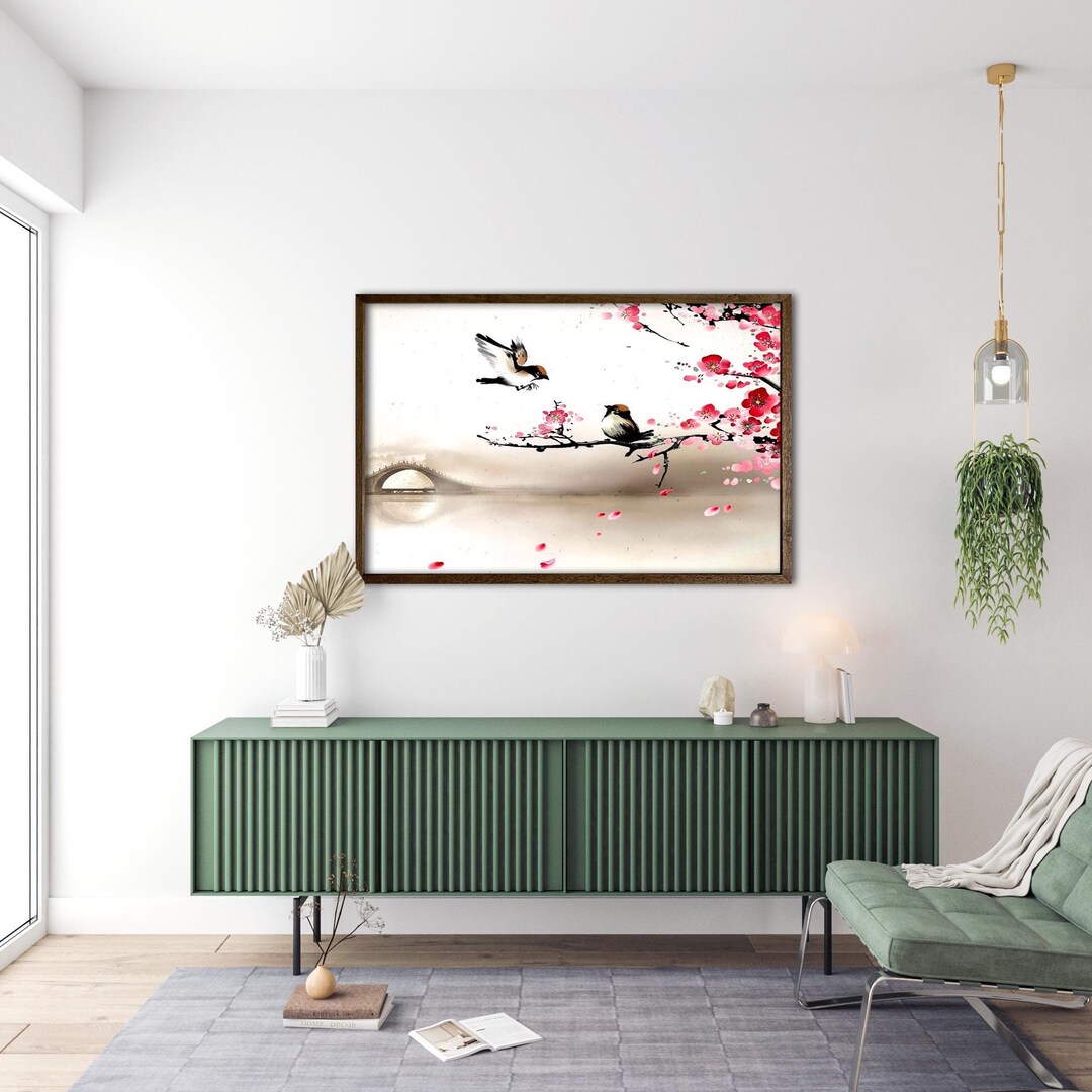 Bird and Flower Japanese Art, Red Avadavat and Cherry FINE ART PRINT ...