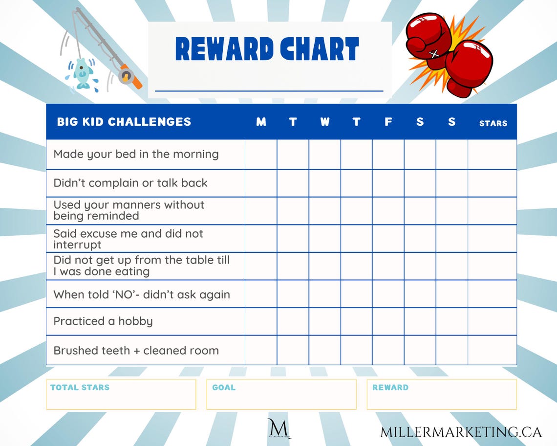 Boys Reward Chart for Positive Behaviour Customizable Accountability Tool 4-6 Years Old - Etsy