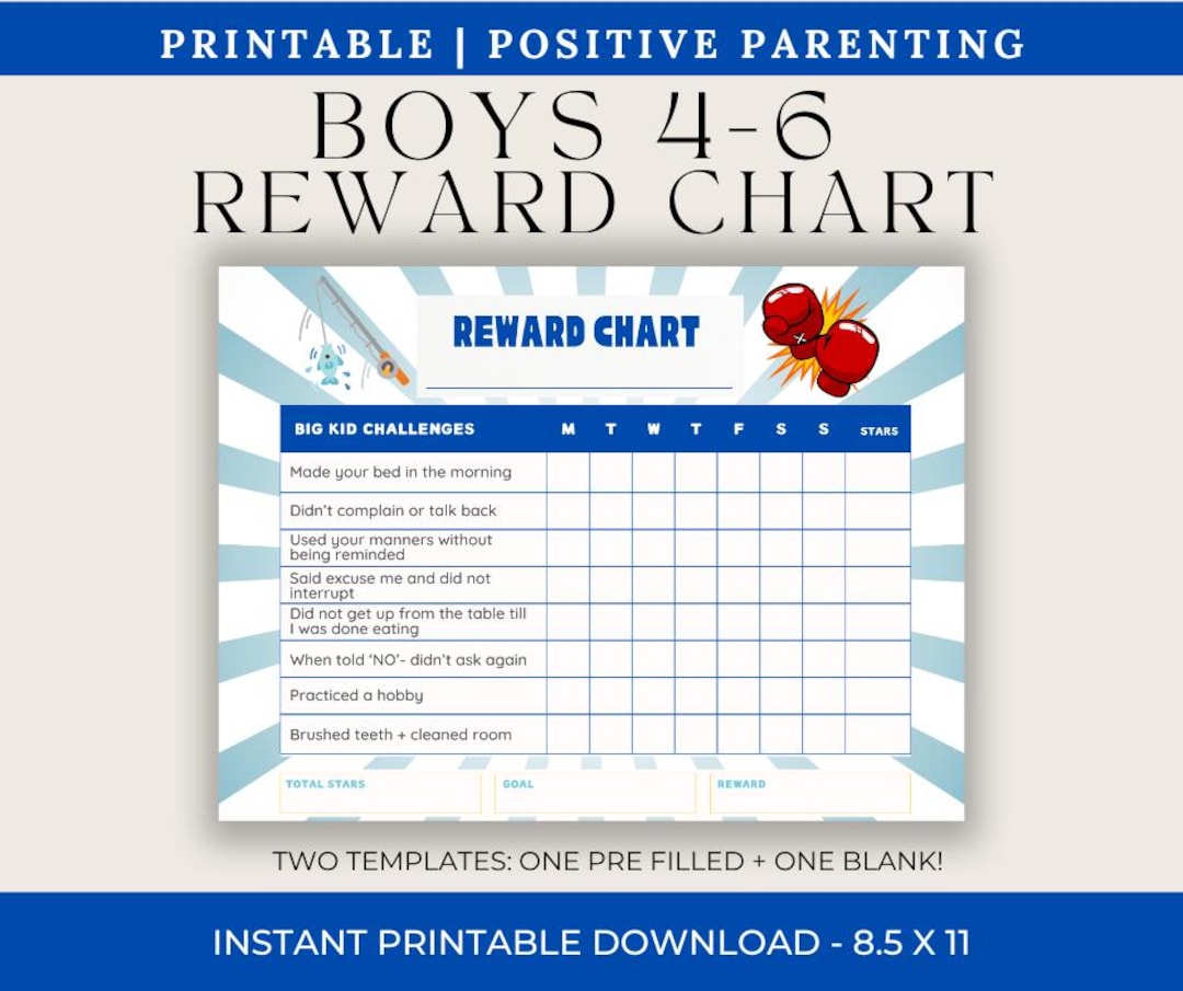 Boys Reward Chart for Positive Behaviour Customizable Accountability ...