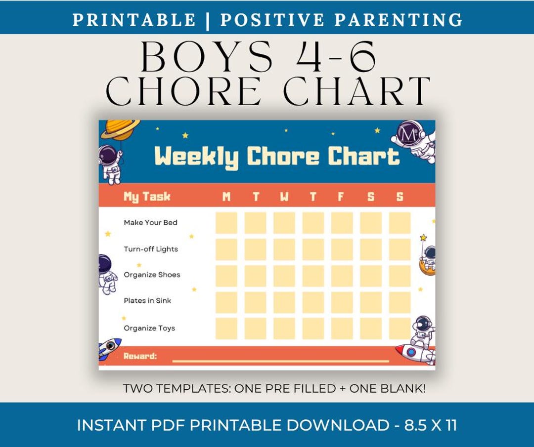 Boys Chore Chart for Good Behaviour | Kids Fun Behaviour Chore Chart ...