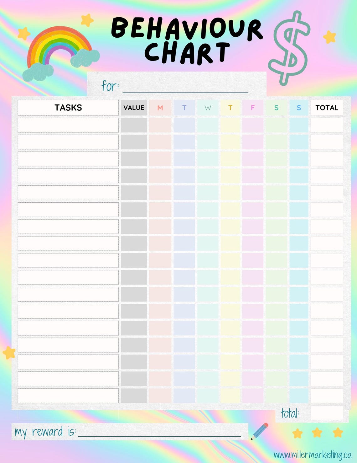 Behaviour Reward Chart for Kids | Good Behavior Tracking | Cute Rainbow ...
