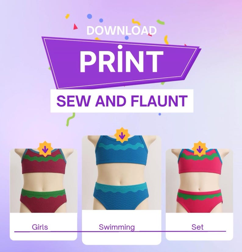 Kids Bikini Sewing Pattern PDF | Swimsuit Pattern Sizes 80–164 ...