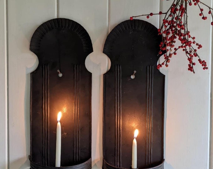 Vintage Handmade American Colonial Wall Sconces Tin Pair From New ...