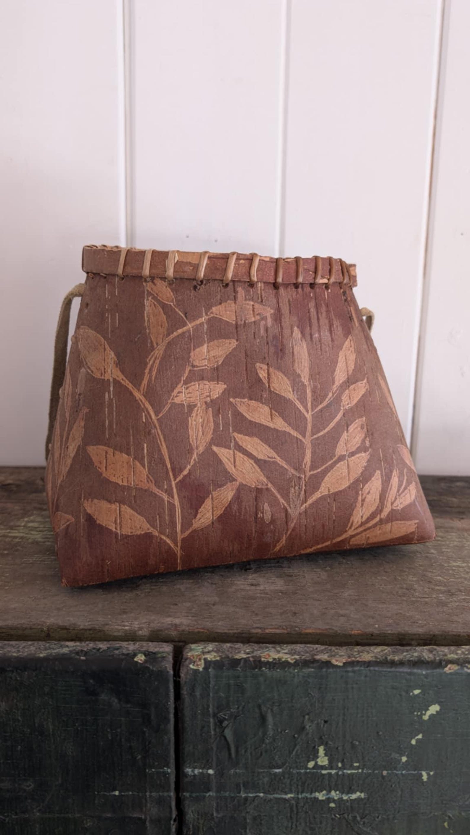 Vintage Quebec Birch Bark Native American Basket With Nature Motifs ...