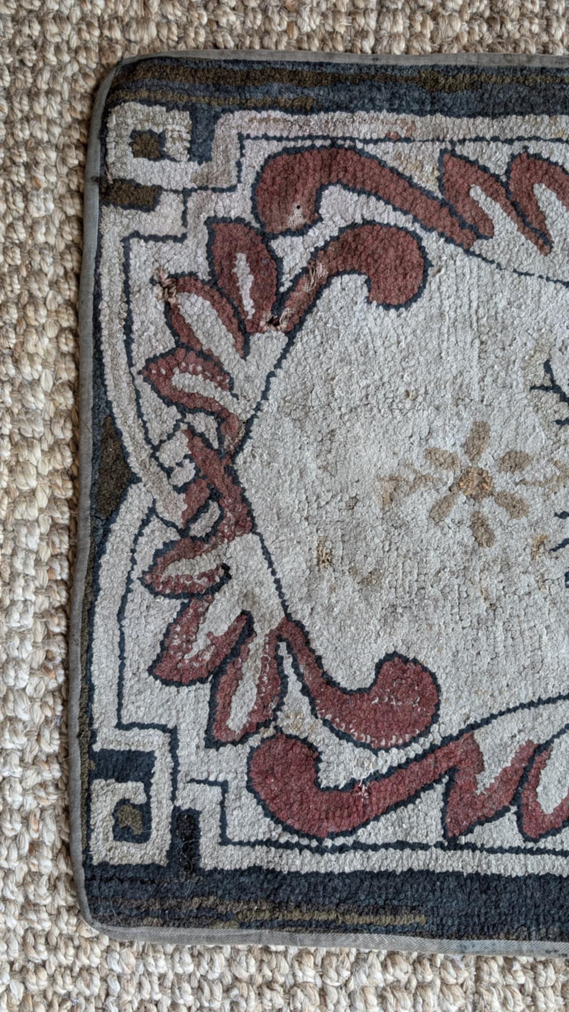 Antique 19th Century Hooked Rug Primitive Red, Pink Flower Patterns ...