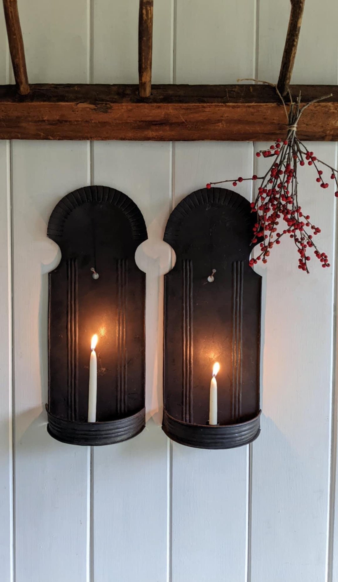 Vintage Handmade American Colonial Wall Sconces Tin Pair From New ...