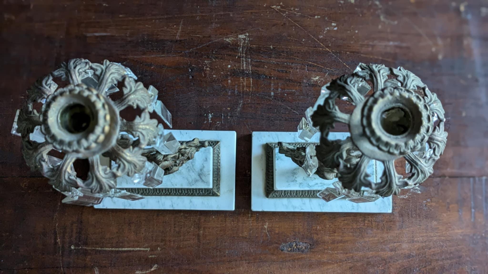 Antique Late 19th Century Pair of Girandole Brass Crystal Flower Basket ...