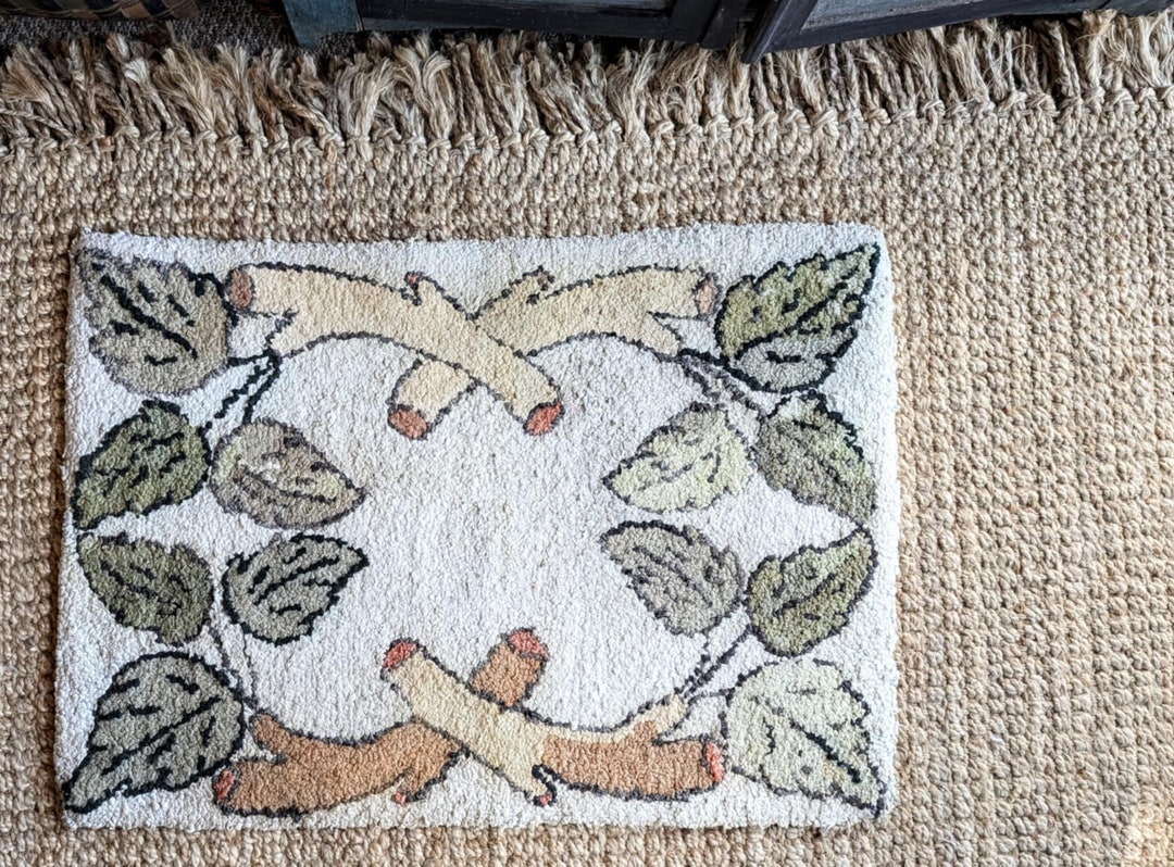 Antique Early 20th Century Quebec Hand Hooked Rug With Branch and ...