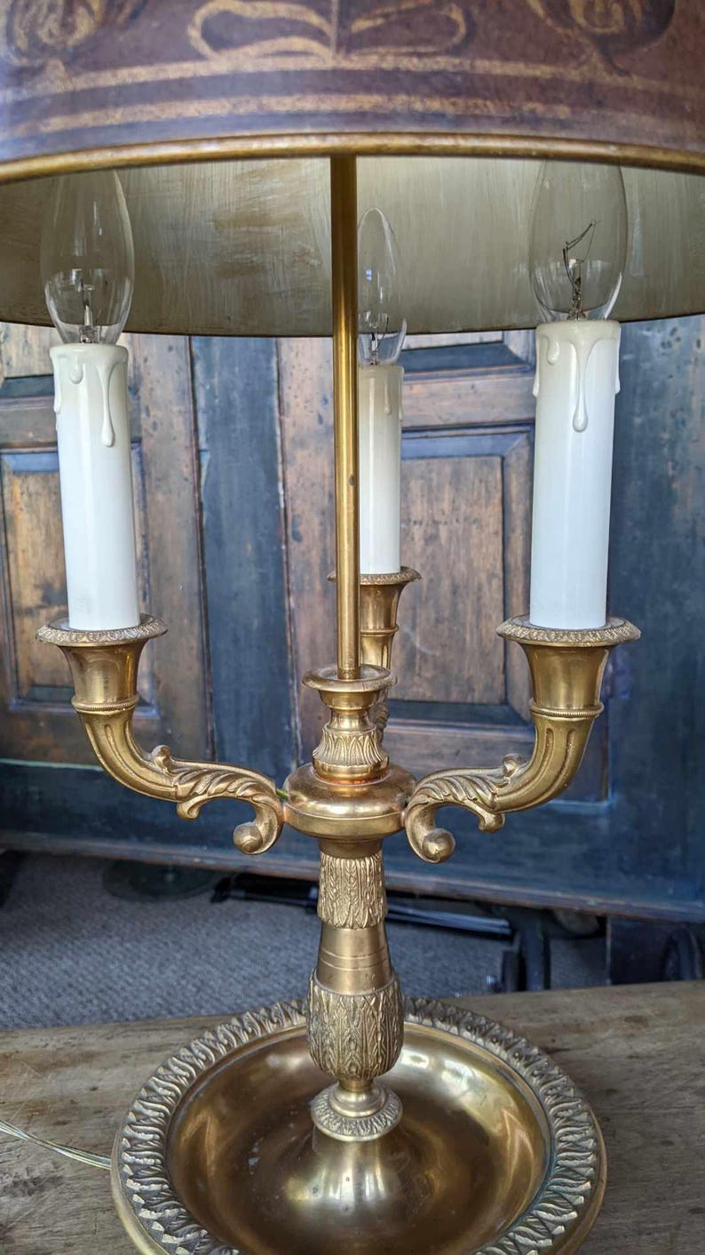 Vintage French ''bouillotte'' Directory Bronze Lamp With Hand Painted ...