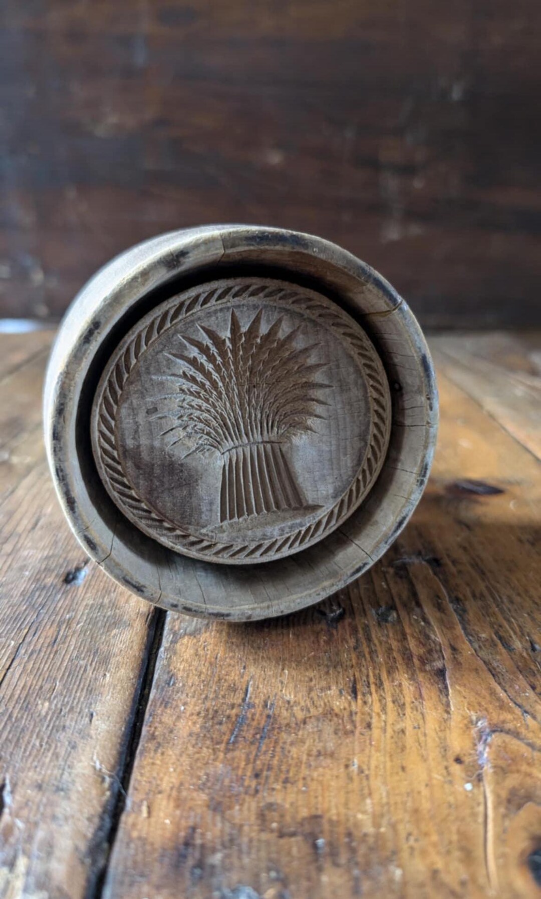 Antique 19th Century Wheat Motif Wooden Butter Mold From New England ...