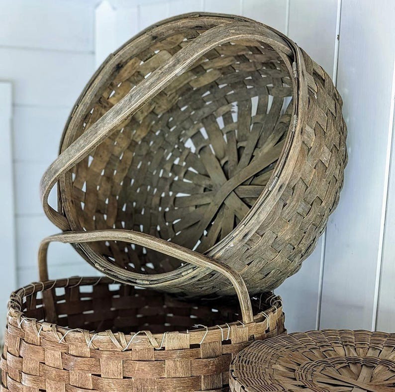 Antique Late 19th Century Utility Basket With Bentwood Handle From New ...