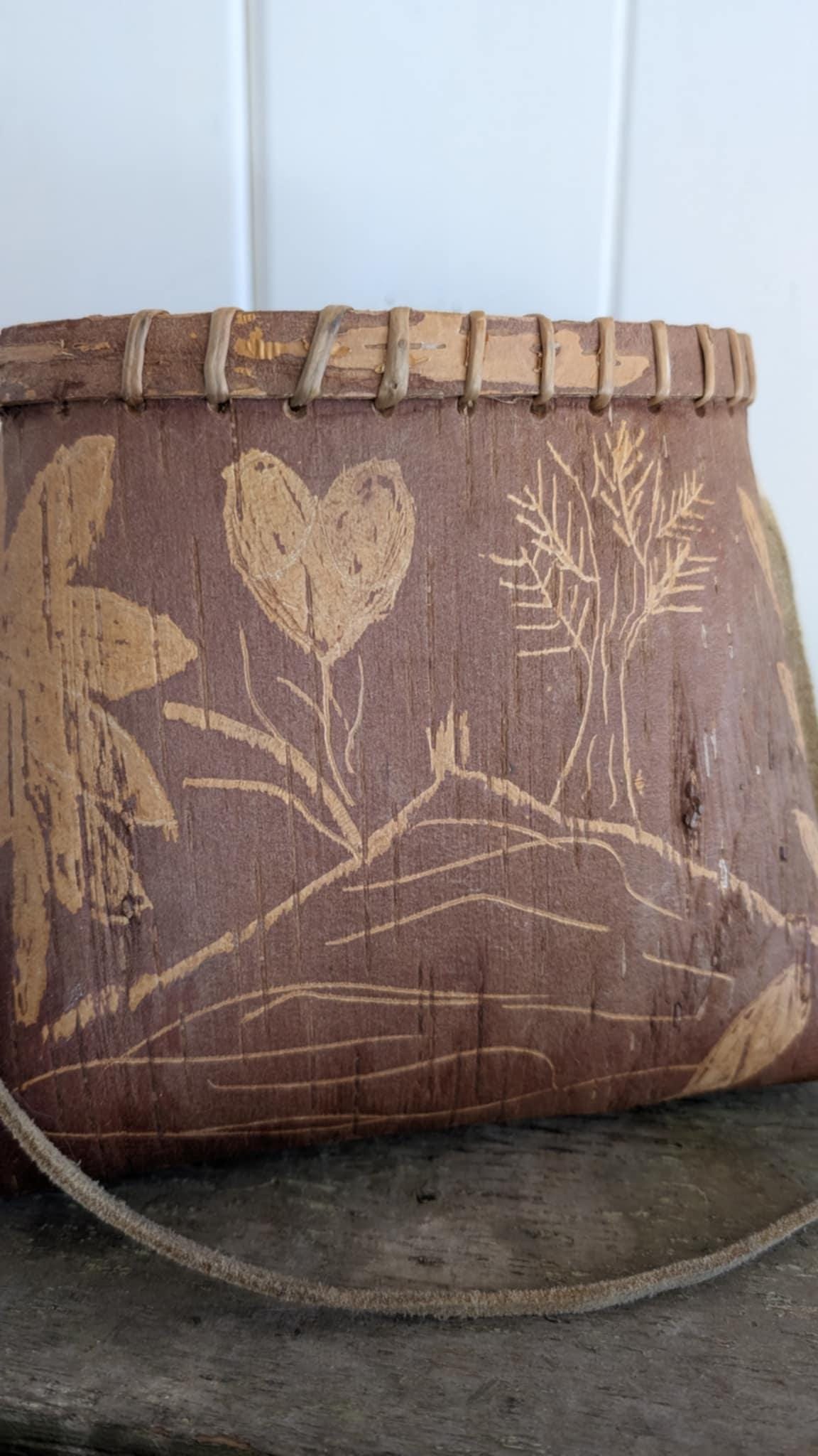 Vintage Quebec Birch Bark Native American Basket With Nature Motifs ...