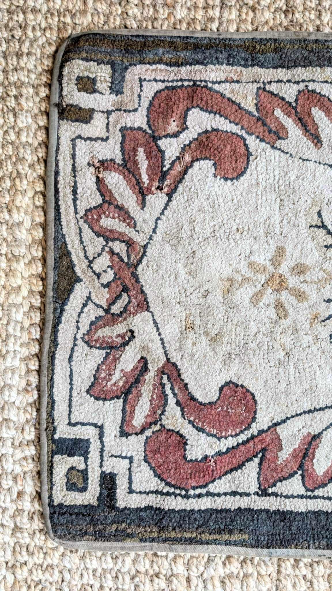 Antique 19th Century Hooked Rug Primitive Red, Pink Flower Patterns ...