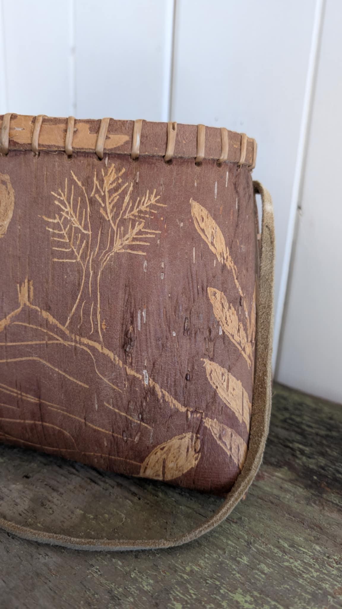 Vintage Quebec Birch Bark Native American Basket With Nature Motifs ...