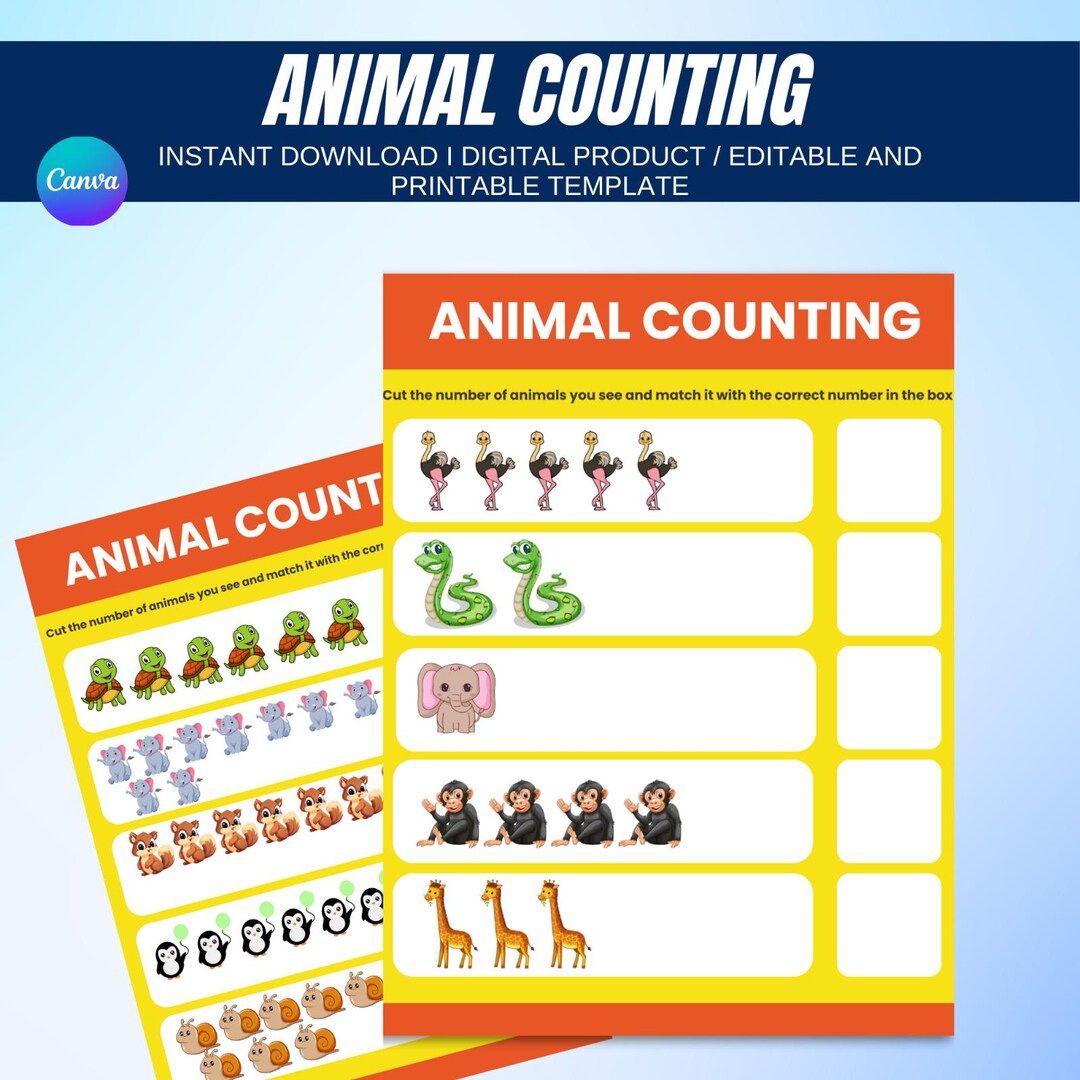 Animal Counting Worksheet, Learning Activity for Preschool Kids ...