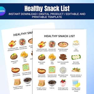 Printable Healthy Snacks List, Healthy Snacks Checklist, Meal Planning ...