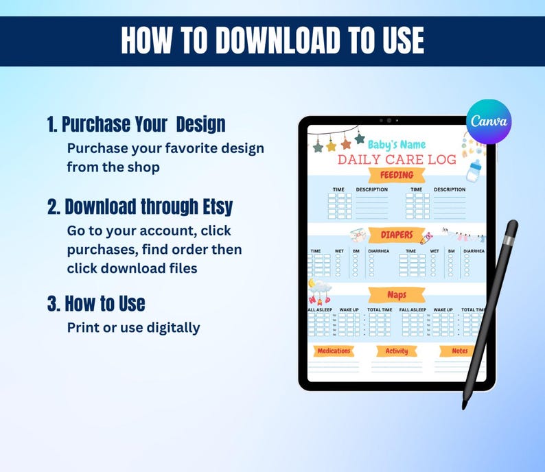 Editable Baby Daily Care Log, Baby Care Log, Newborn Log, Printable ...