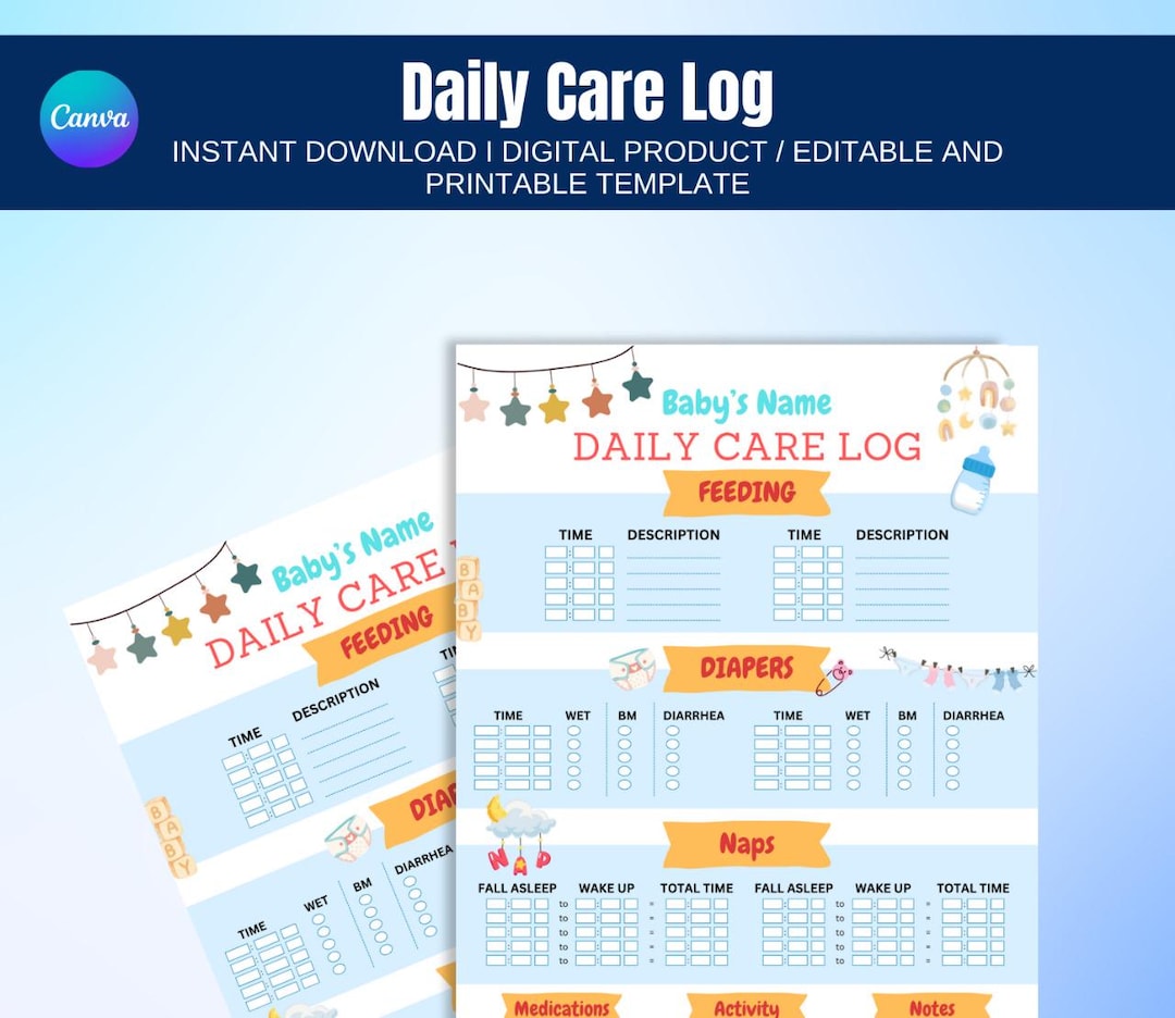 Editable Baby Daily Care Log, Baby Care Log, Newborn Log, Printable ...