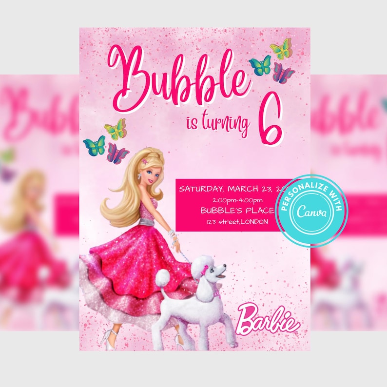 Barbie Invitation Girls, Barbie Birthday Party Invite, Fairy Barbie ...