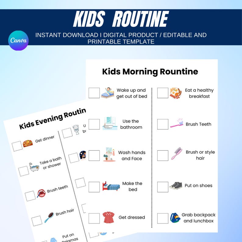 Kids Daily Routine Checklist, Kids Daily Task List, Morning/evening ...