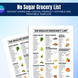 No Sugar Food List, No Sugar Grocery List, Sugar Free Grocery List, Low ...