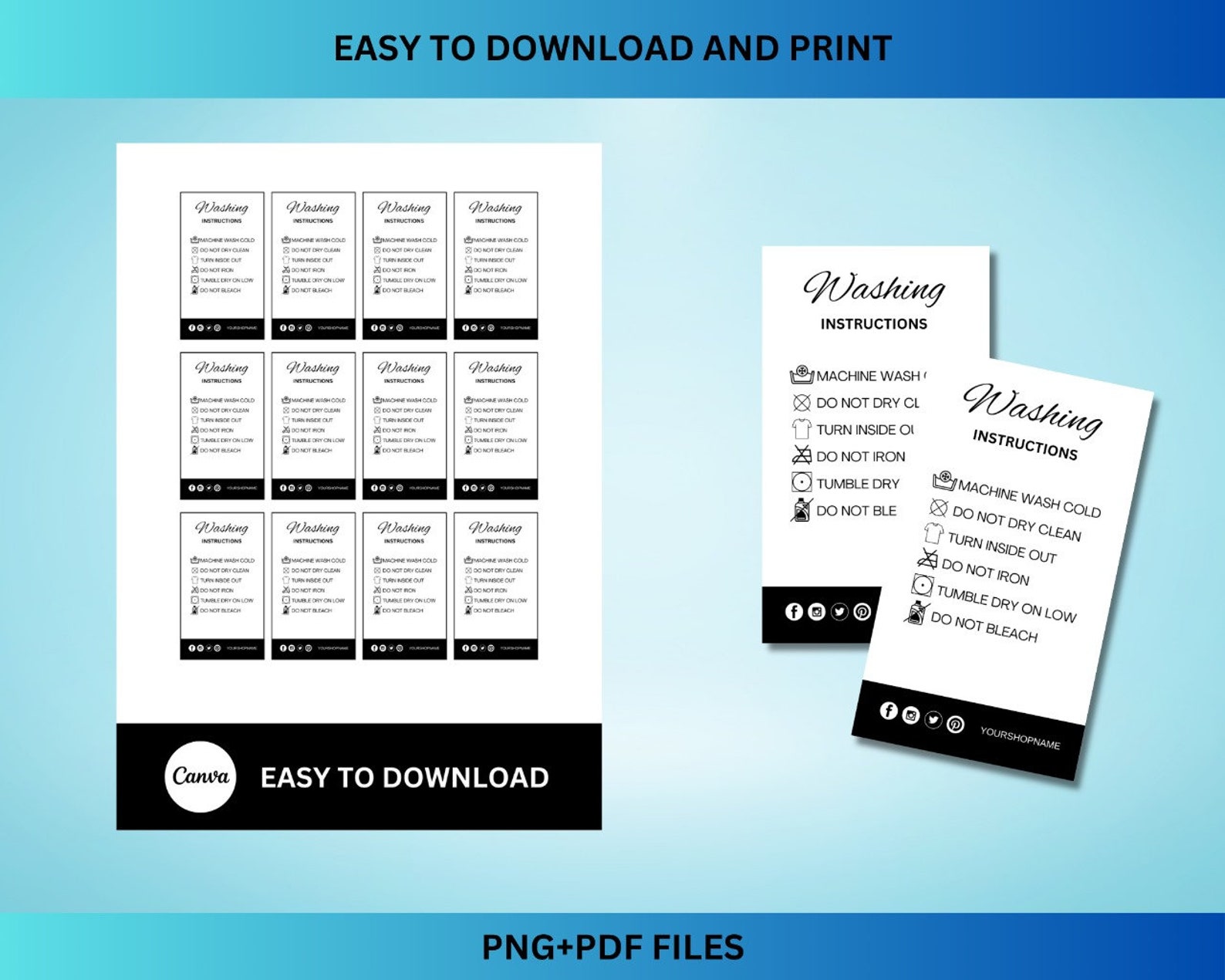 Washing Instruction Card Template, Printable Washing Care Instruction ...