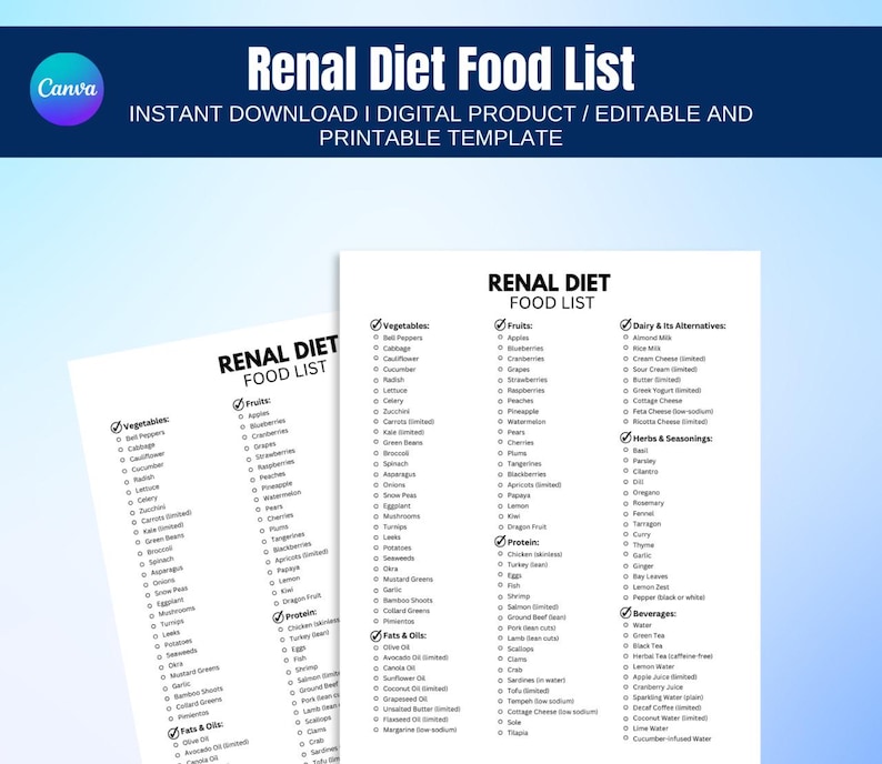 Renal Diet Food List, Renal Diet Food Guide, Kidney Friendly Renal Diet ...