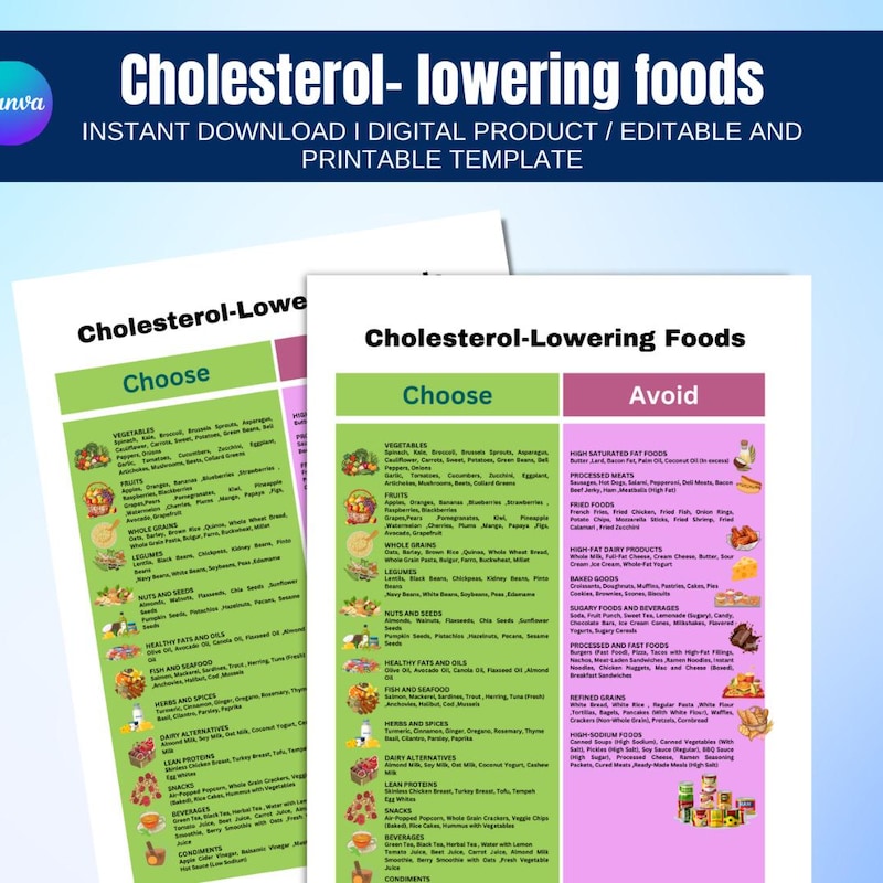Cholesterol Food Chart - Etsy