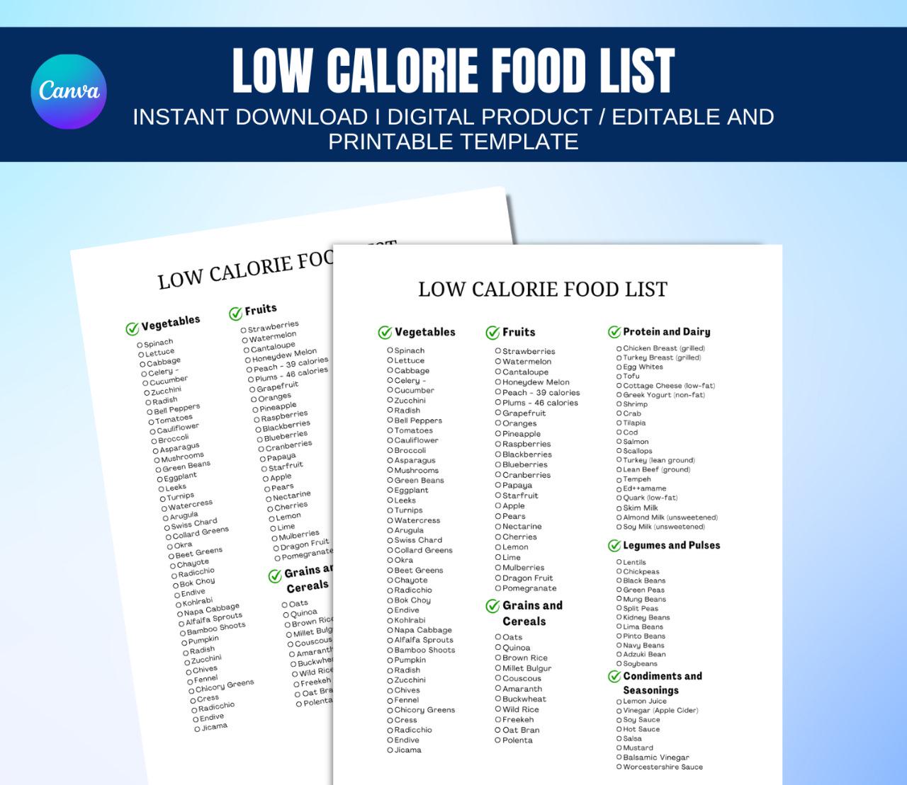 Low Calorie Food List, Low Calorie Food Ideas, Food Calories Guide, Low ...