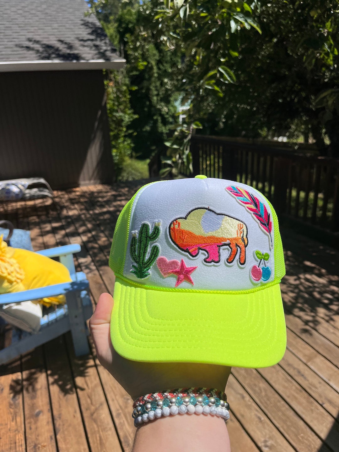 Neon Yellow Trucker Hat With Patches - Etsy
