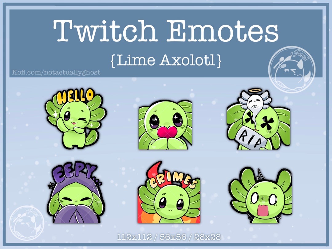 6 Lime Axolotl Twitch Emotes | Set 1 | Discord, Twitch, and Youtube ...